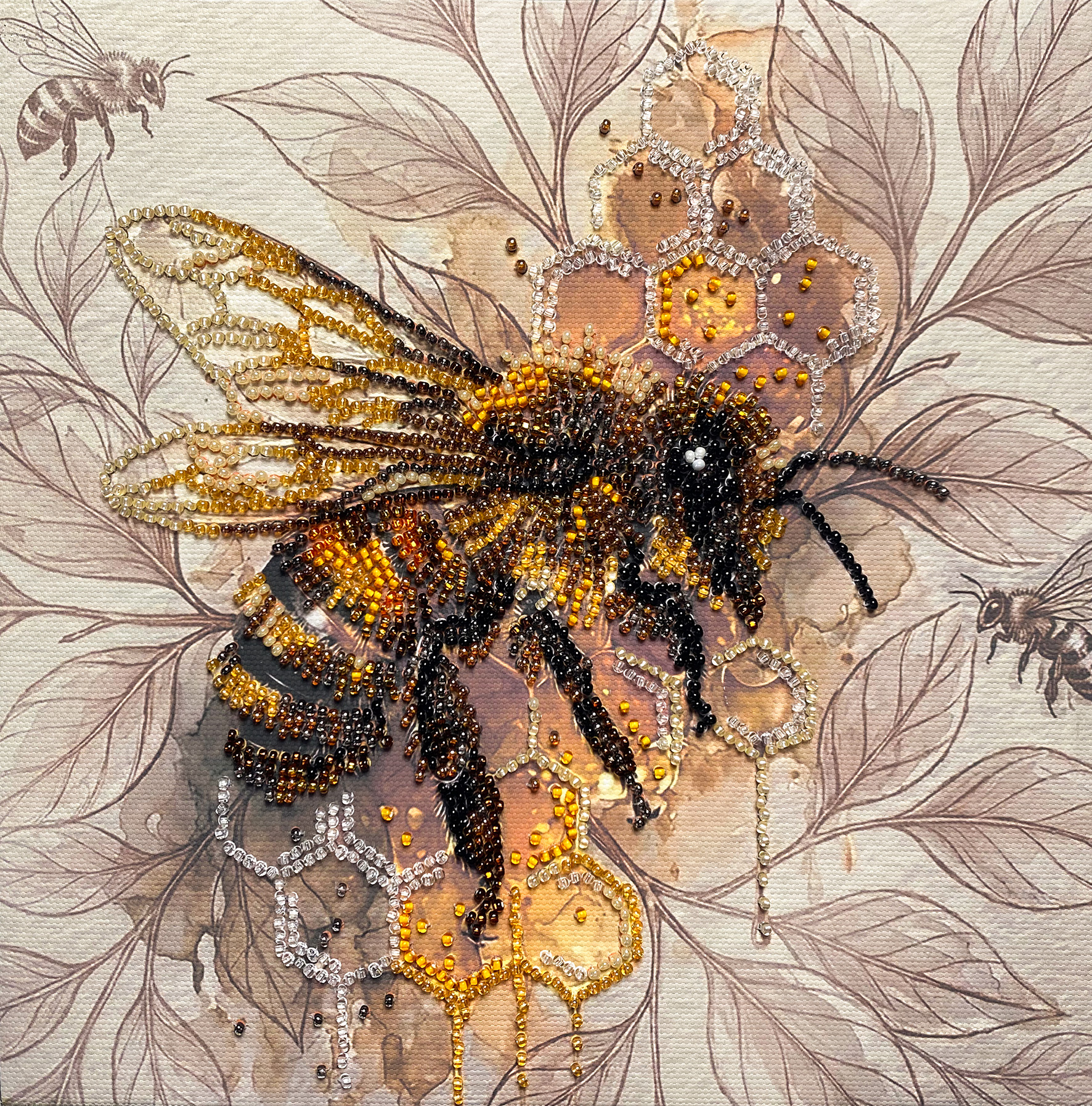 Mid-sized bead embroidery kit Golden honey (Animals and birds), AMB-137 ...