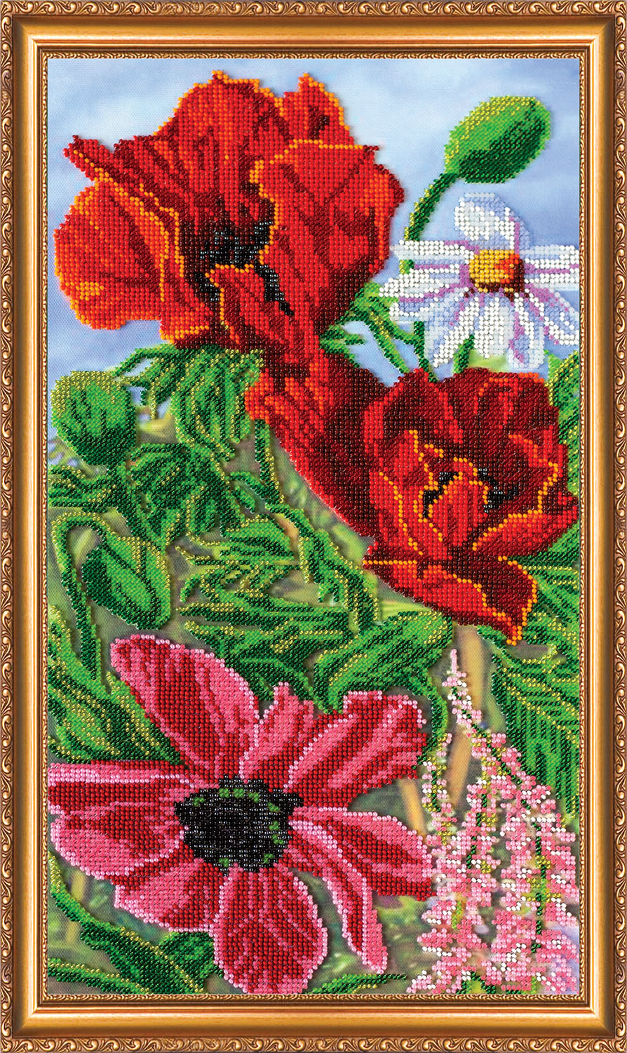 Main Bead Embroidery Kit Wild poppies – 3 (Flowers), AB-271 by Abris ...